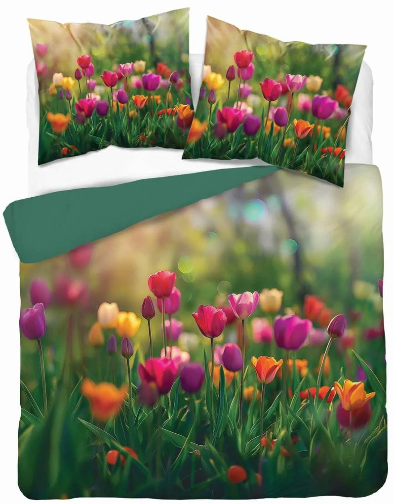 Detexpol 3D ložní prádlo z mikrovlákna 220x200 zelené barevné tulipány 5318 A micro 28