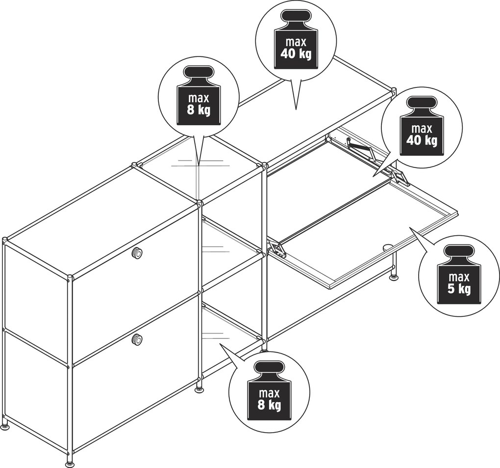 Tchibo - Kovová odkládací skříňka CN3 se 4 výklopnými dvířky - barva: šedá