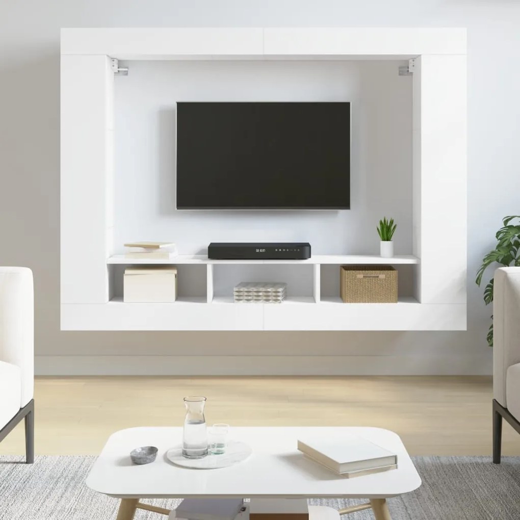 TV skříňka bílá 152 x 22 x 113 cm kompozitní dřevo