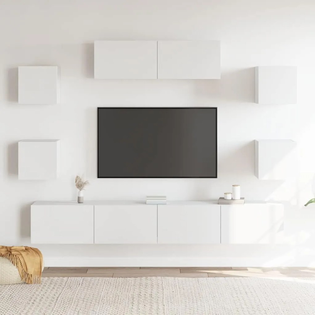 7dílný set TV skříněk bílý kompozitní dřevo 3114518