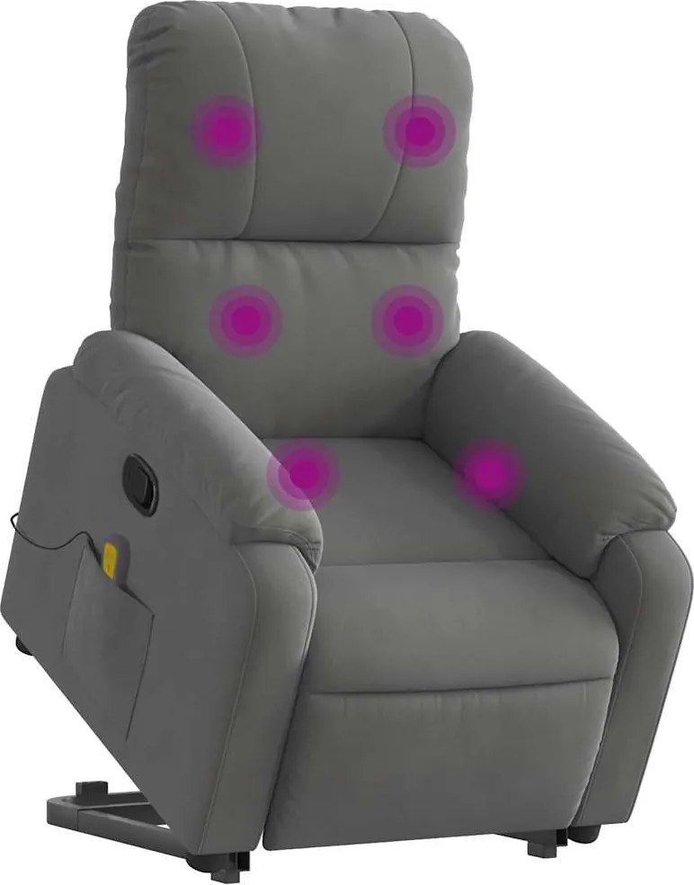 Zvedací masážní polohovací křeslo tmavě šedé mikrovlákno 3204938