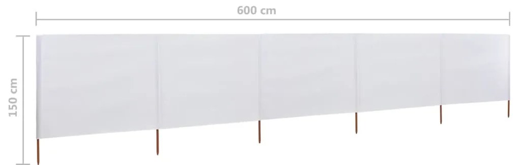 vidaXL Marketos 5dílná zástěna proti větru textil 600 x 120 cm pískově bílá