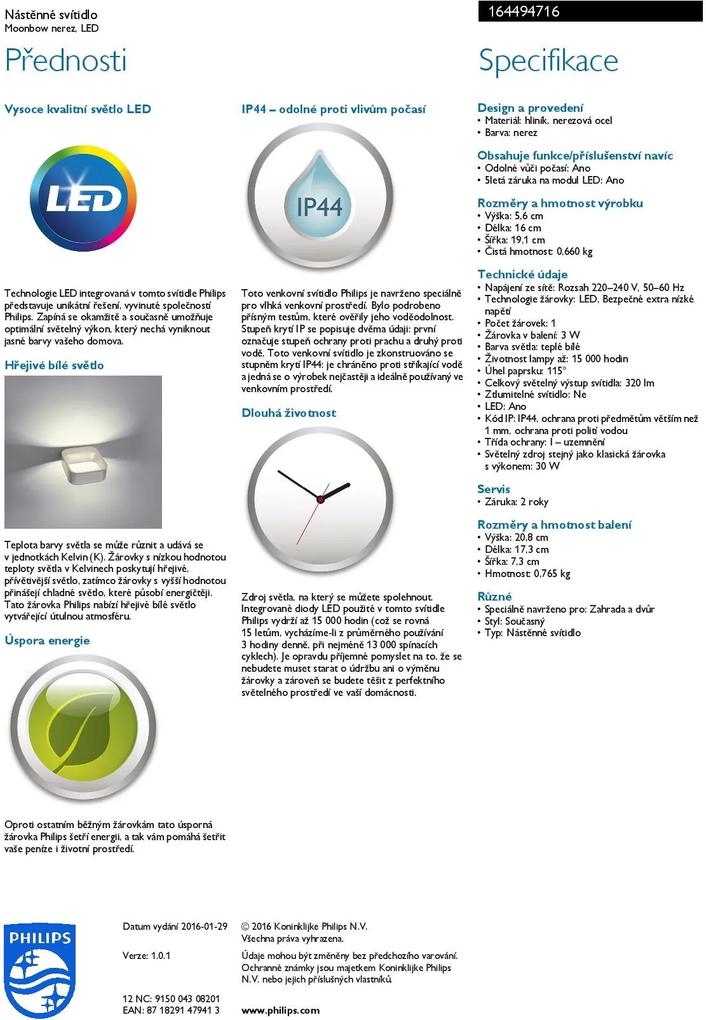 LED Venkovní nástěnné svítidlo Philips Moonbow 16449/47/16 chromové