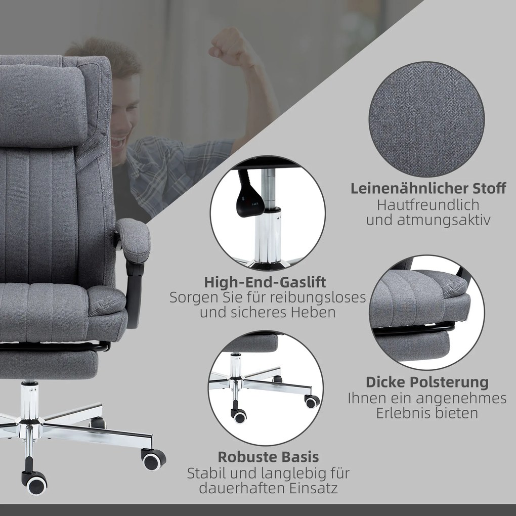 Kancelářská židle Vinsetto s 5 masážními režimy ergonomická kancelářská židle s funkcí polohování výškově nastavitelná podnožka vzhled lnu šedá