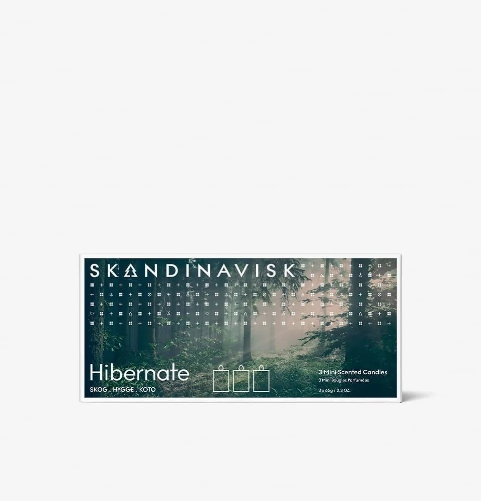 SKANDINAVISK Dárková sada mini svíček HIBERNATE 3 × 65 g, zelená barva, sklo, papír, vosk