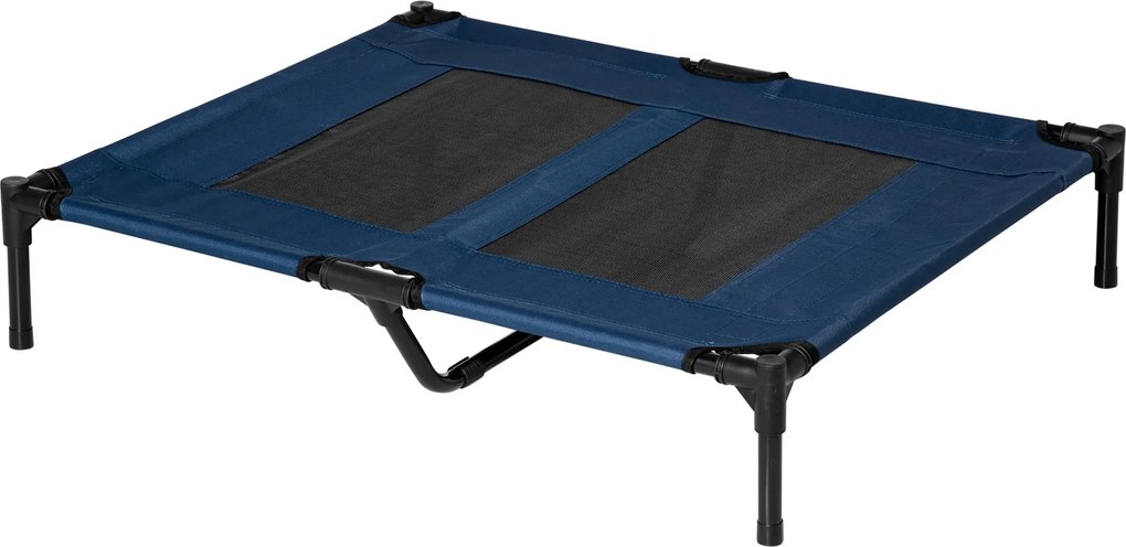 PawHut Vyvýšené Lůžko pro Psy, Zahradní Postel pro Velké Psy, Chladící Lůžko pro Domácí Zvířata s Pratelným Kovovým Rámem pro K Camping, 92 x 76 x 18