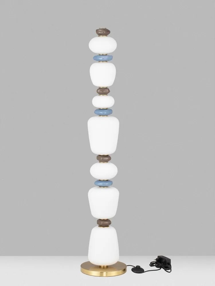 Bílá/ve zlaté barvě kovová LED stmívatelná stojací lampa s porcelánovým stínidlem/se skleněným stínidlem (výška 130,5 cm) Palo – Nova Luce