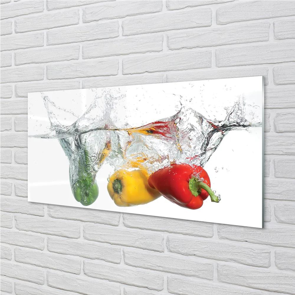 akrylový obraz Barevné papriky ve vodě 140x70 cm