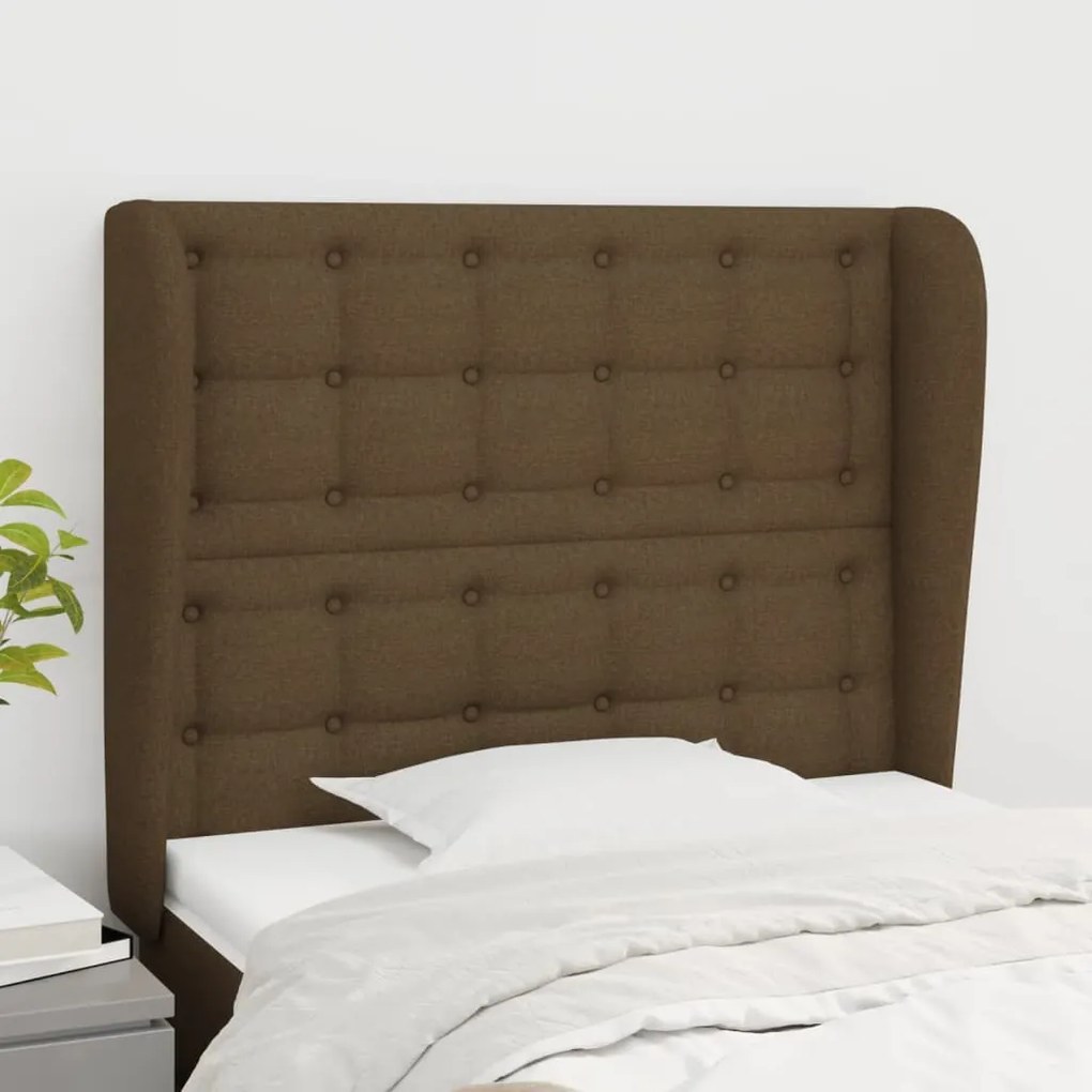 Čelo postele typu ušák tmavě hnědé 83 x 23 x 118/128 cm textil 3118367