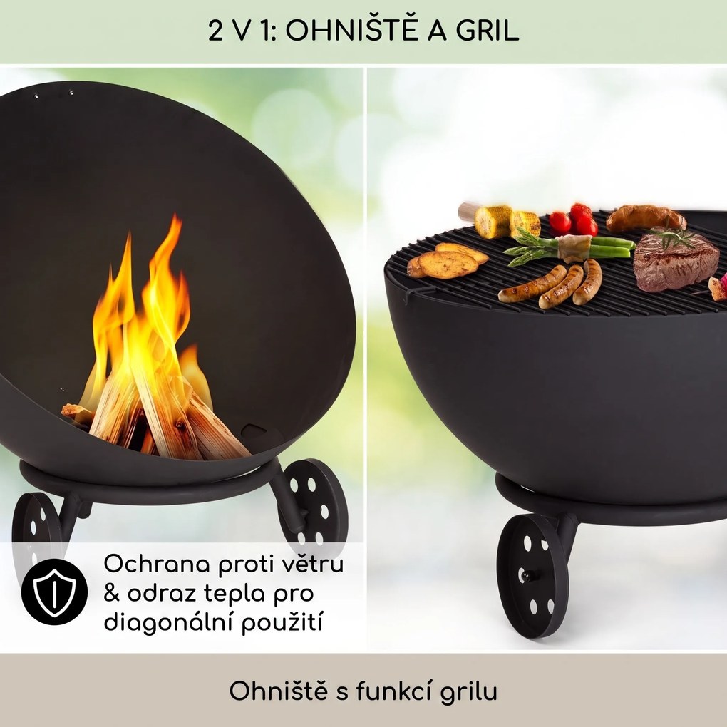 Blumfeldt Fireball Egon ocelová ohniště zahradní Ø66cm gril kryt proti dešti
