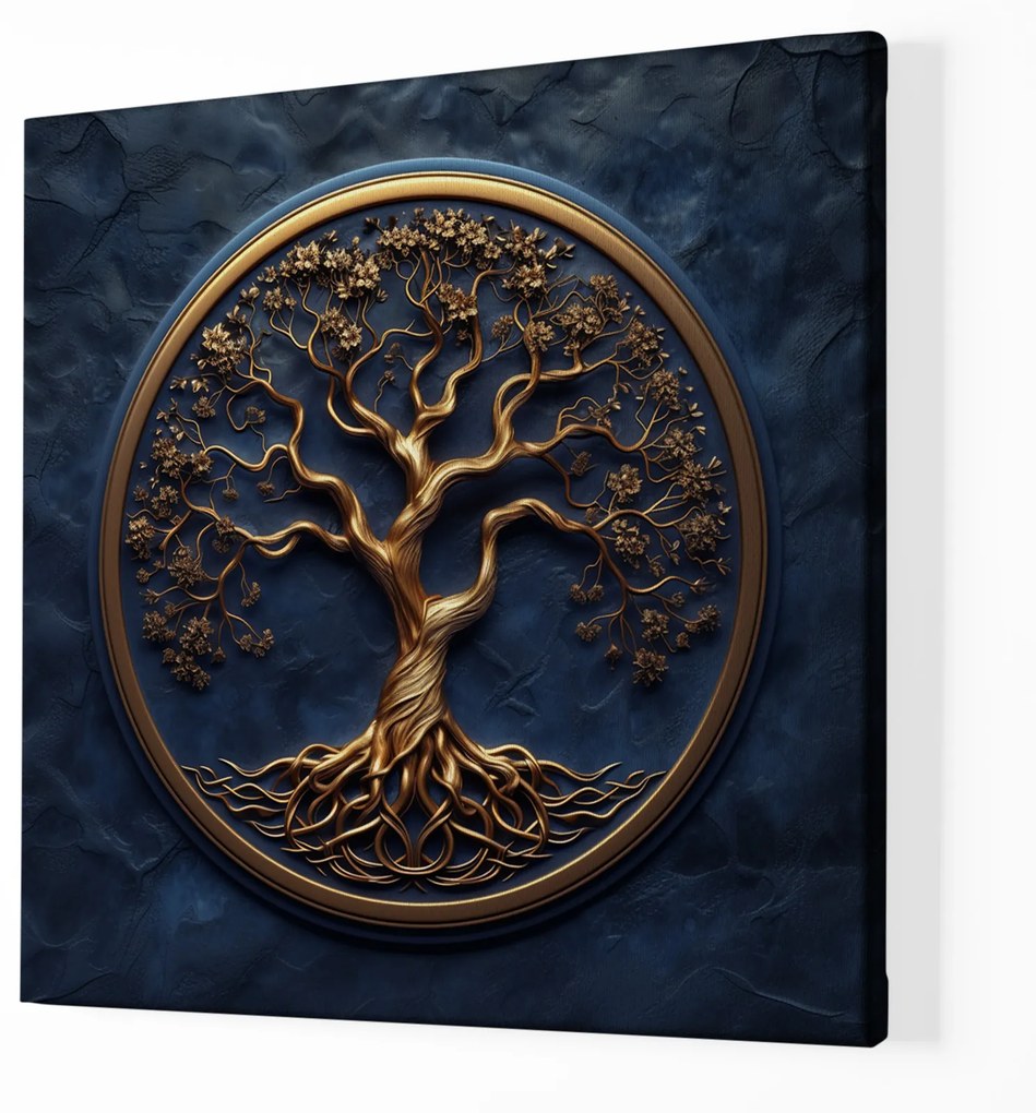 Obraz na plátně - Strom života Zlatavý příběh FeelHappy.cz Velikost obrazu: 140 x 140 cm