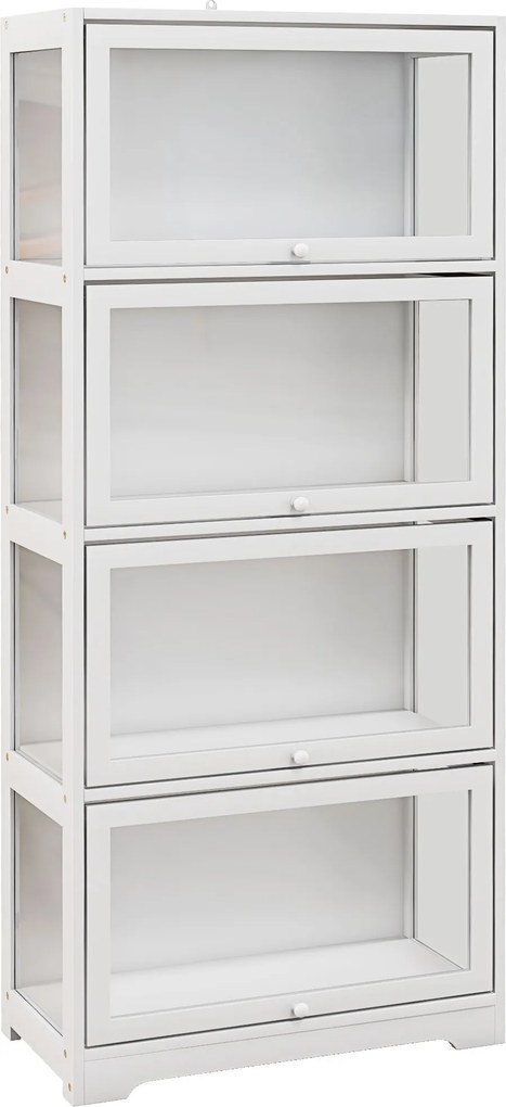 HOMCOM 4-patrový vitrínový kabinet s skládacími akrylovými dveřmi, protiskluzovým vitrinou pro studovnu, ložnici a kancelář 59x30x139 cm Bílá | Aosom