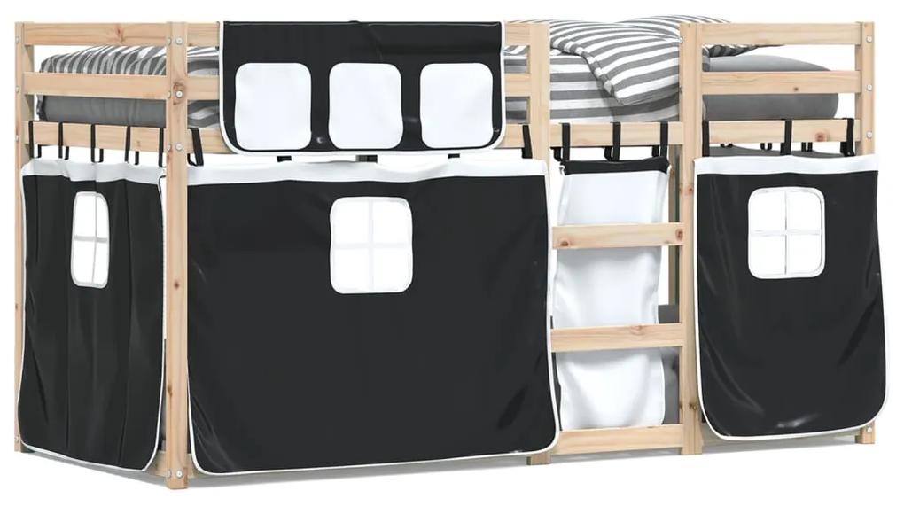 Dětská patrová postel se závěsy bílá a černá 80x200 cm borovice,  3283898