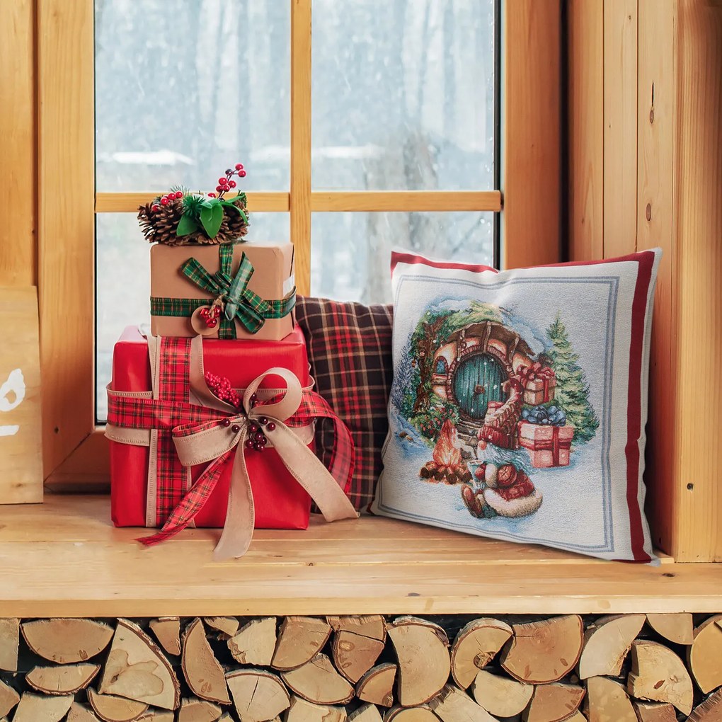 VÁNOČNÍ GOBELÍNOVÁ DEKORAČNÍ POVLAK NA POLŠTÁŘ XMAS2 45X45 CM VZOROVANÁ