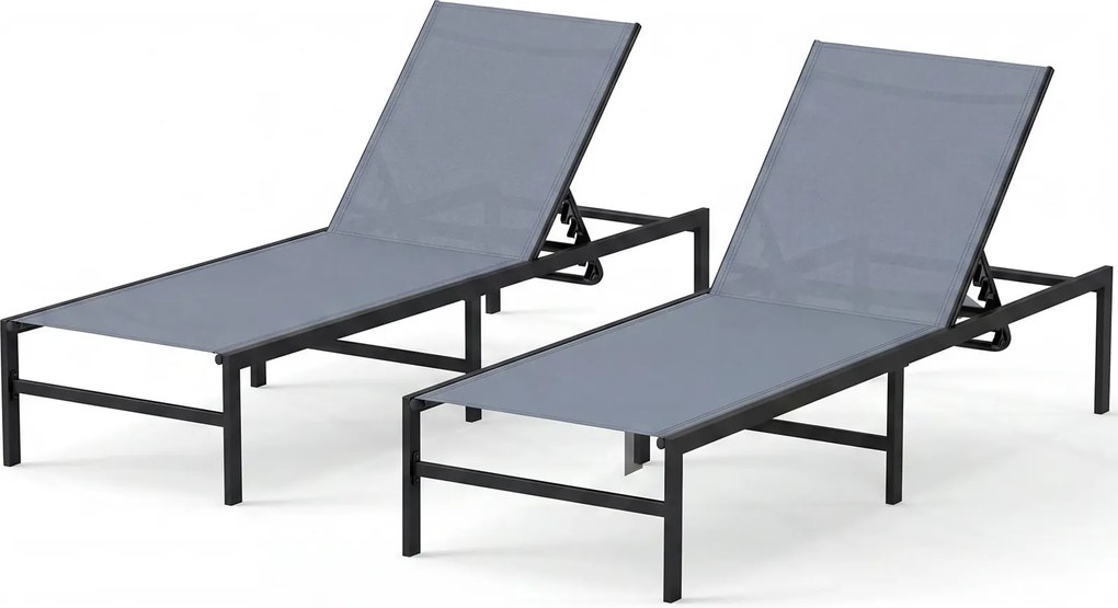 Costway Sada 2 venkovních lehátek Nastavitelná lehátka 64 x 198 x 67 - 103 cm