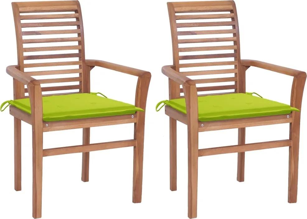 vidaXL Jídelní židle 2 ks podušky masivní teak [3062598] Barva: Jasně zelená