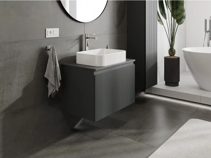 Mexen Rivel, koupelnová skříňka 70 cm s horní deskou, 1 zásuvka, drážkovaná, grafitová matná, 91A20-07047-1-BFC66