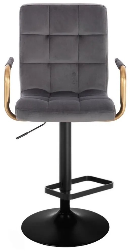 LuxuryForm DESIGN Barová židle VERONA GOLD VELUR na černé kulaté podstavě - tmavě šedá