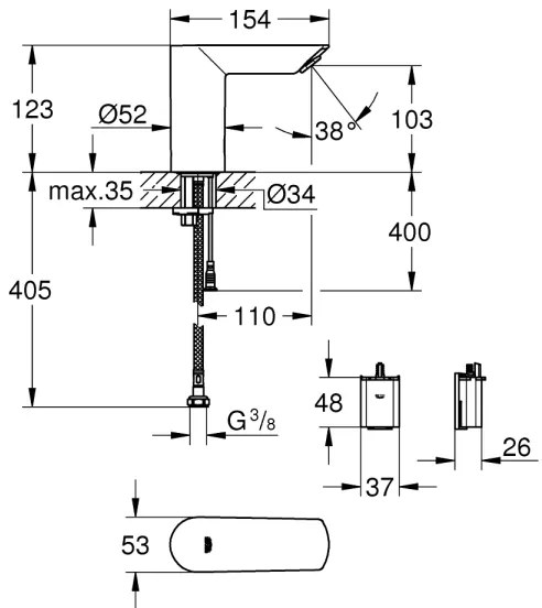 GROHE 36452000 - Infra elektronická umyvadlová baterie BAU COSMOPOLITAN E chrom