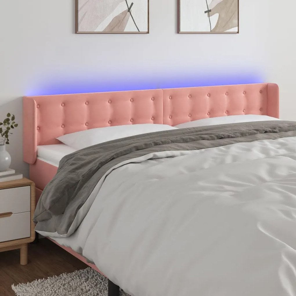 Čelo postele s LED růžové 163 x 16 x 78/88 cm samet 3123729