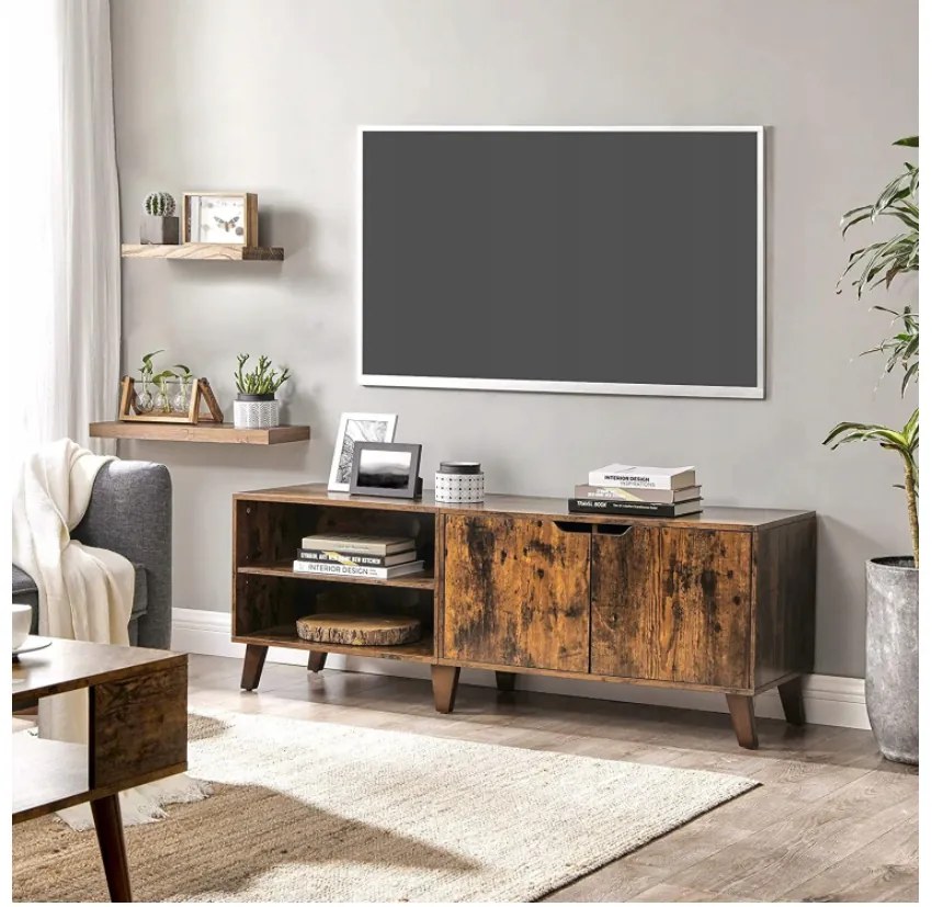 Vasagle Rustikální televizní skříňka 140x40x40cm, hnědá, dřevěná