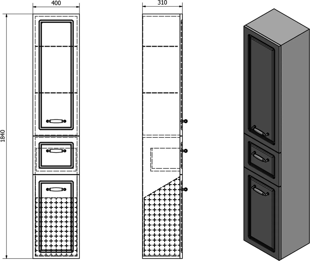 Aqualine FAVOLO 40 x 184 x 31 cm FV180 vysoká skříňka košem bílá mat
