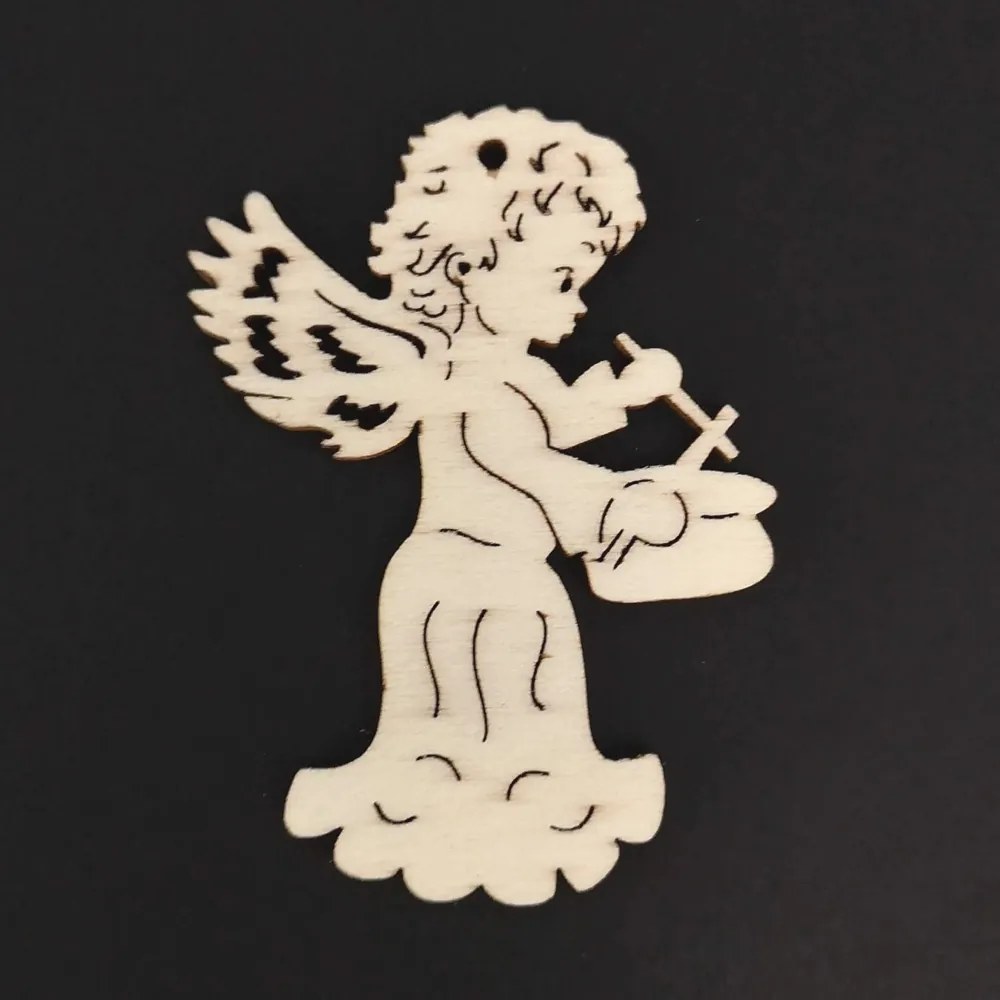 AMADEA Dřevěná ozdoba anděl s bubínkem 8 cm