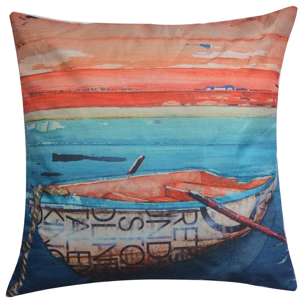 Barevný dekorační polštář s loďkou - 43*43 cm