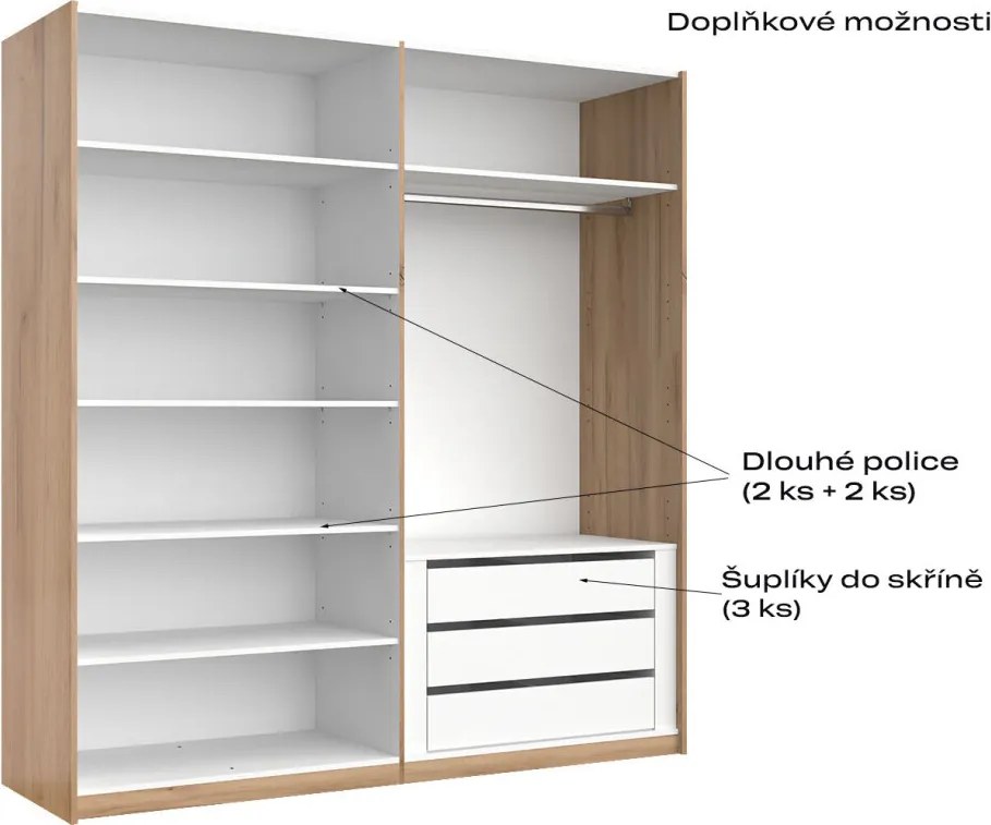 Skříň s posuvnými dveřmi 2,0x2,1 m (Dveře Lesklá Bílá) série N Asti