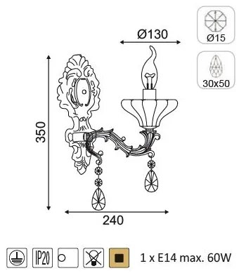 ACA DECOR Nástěnné svítidlo SARTO max. 60W/E14/230V/IP20