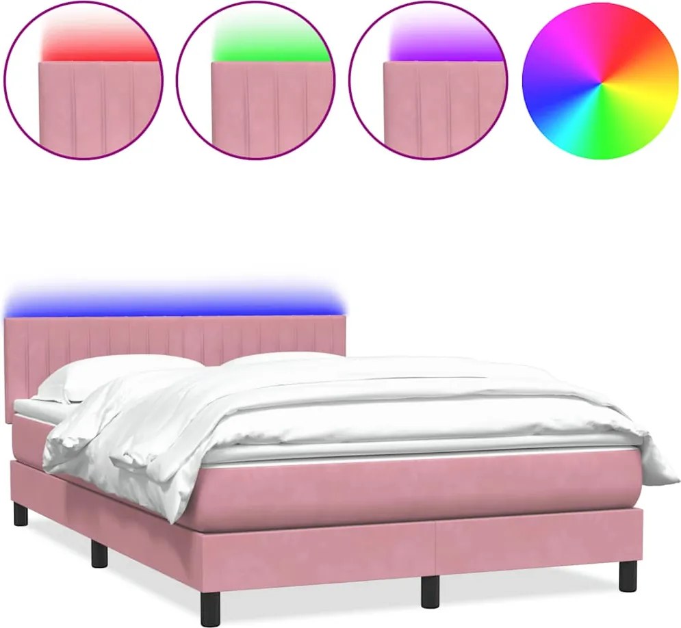Box spring postel s matrací a LED růžová 160x210 cm samet 3317084