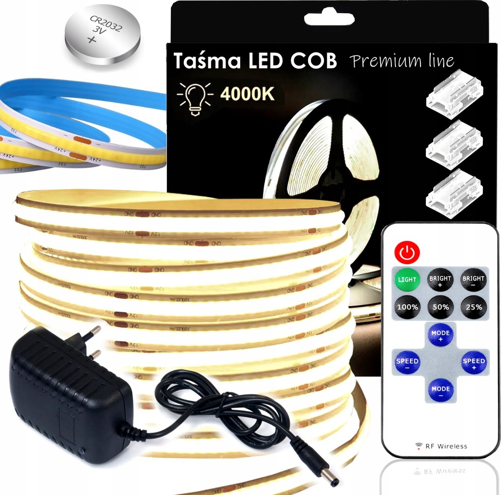 Set Led pásek Cob Neon 5 m 4000K Neutrální Kompletní sada Bonus