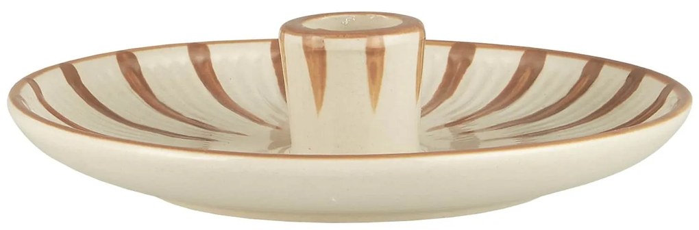 IB LAURSEN Porcelánový svícen Brown stripes, hnědá barva, porcelán