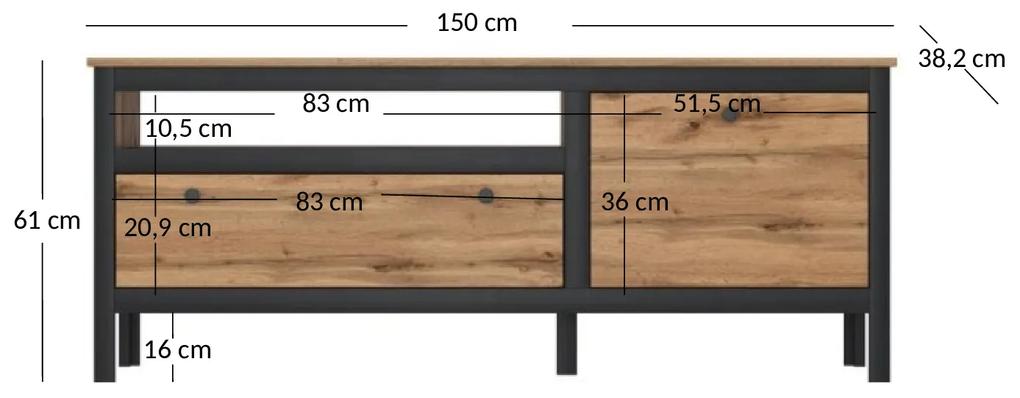 TV stolek/skříňka Leticia (dub wotan + černá). 1053019