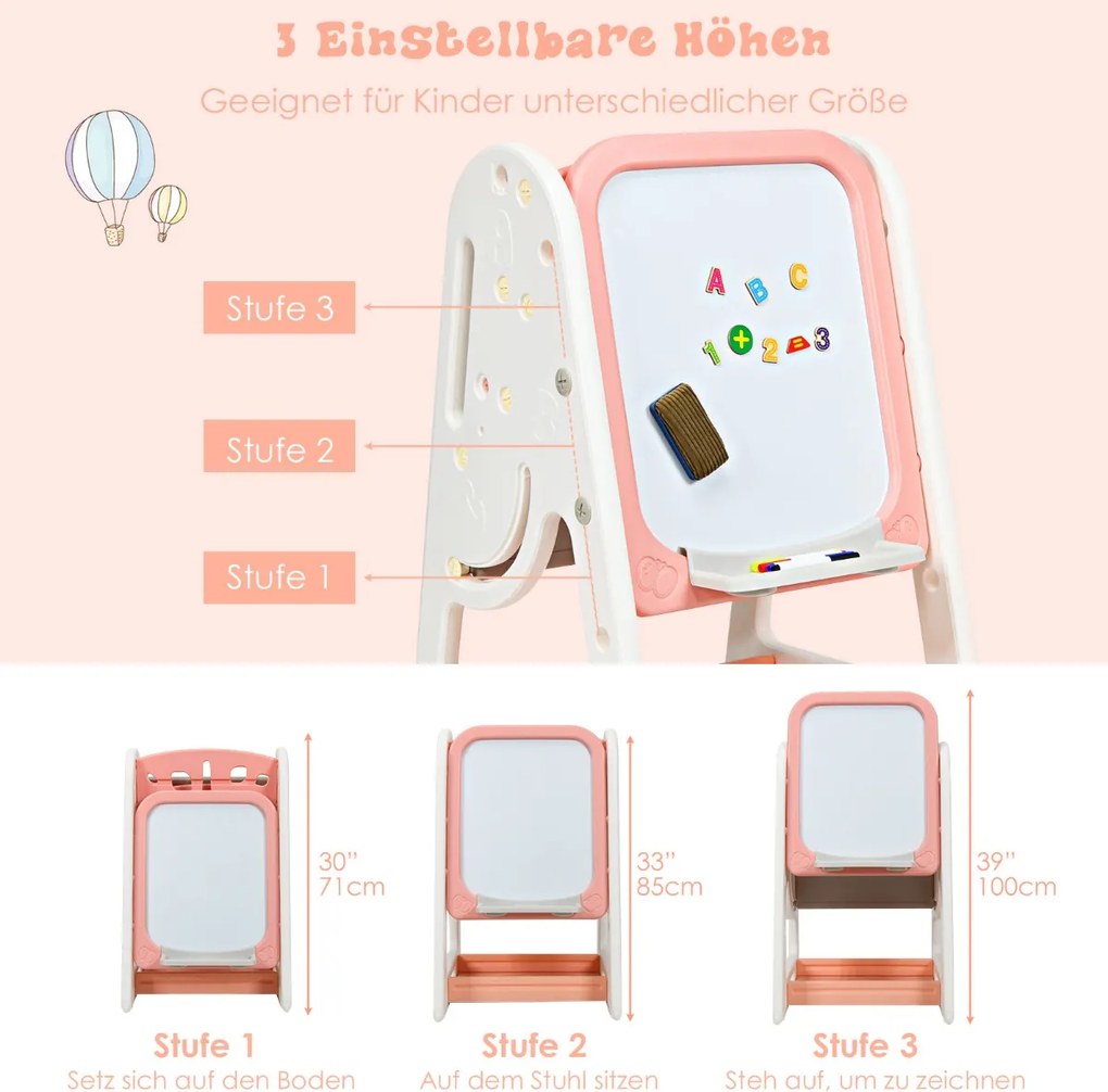 Costway Dětský umělecký stojan 2 v 1 Oboustranná magnetická tabule a stojan