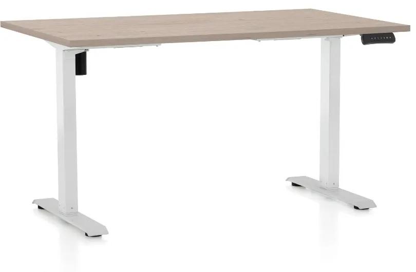Výškově nastavitelný stůl OfficeTech B, 120 x 80 cm, bílá podnož, dub
