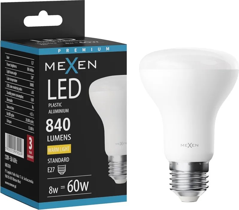 Mexen Nova, LED žárovka E27, R63, 8W, Teplá - 3000K, 840 lm - L104-E27-0830-01