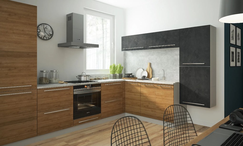 EXTOM Skříňka dolní rohová MALMO D13 U Korpus:: GREY, Dvířka:: ares black
