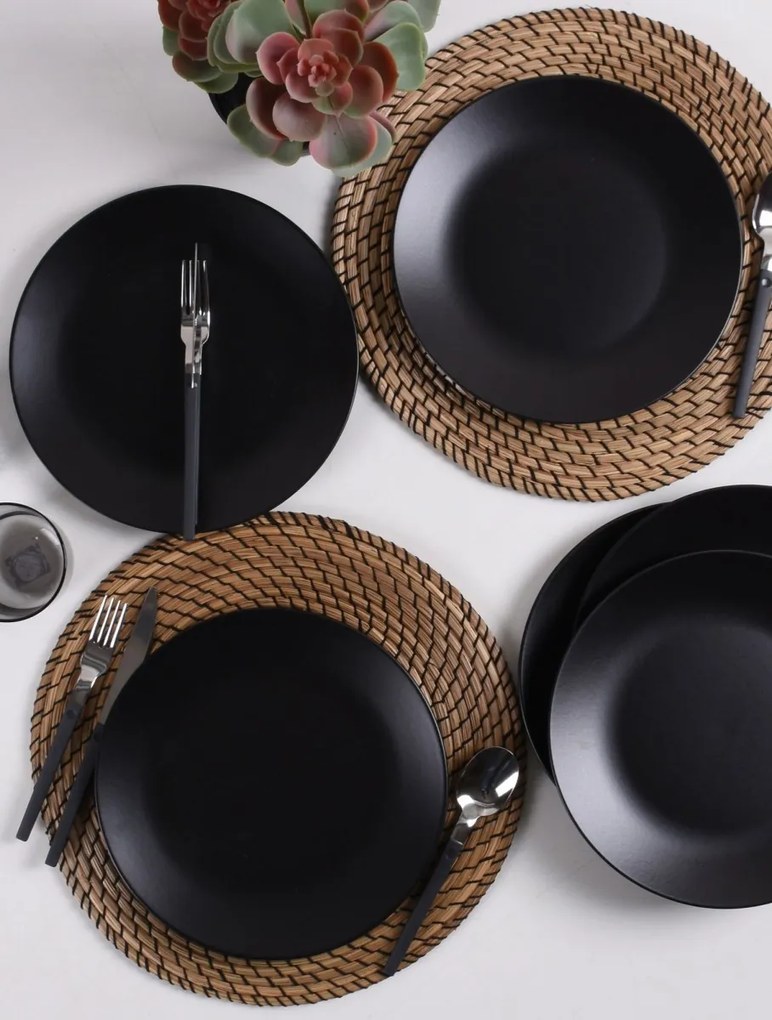 Keramická sada 6 ks talířů Matte Black 25 cm černá