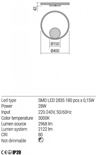 Redo Nástěnné/stropní LED svítidlo NEPŘÍMÉ ORBIT ø 40 cm, 3000K, v. 4,2 cm Barva: Černá, Stmívání, řízení: DALI