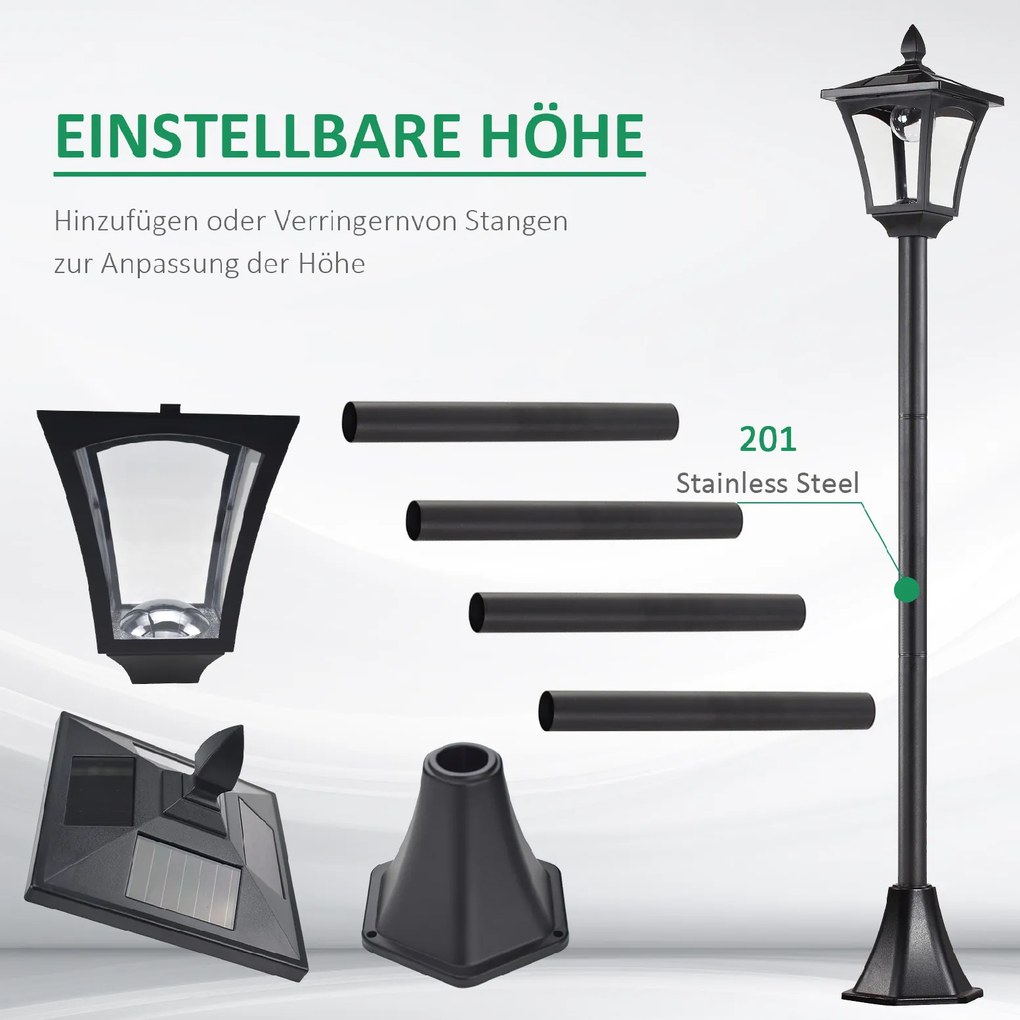 Outsunny Solární zahradní lucerna Lantern Path Light s LED 40 lumenů černá 18 x 18 x 160cm | Aosom