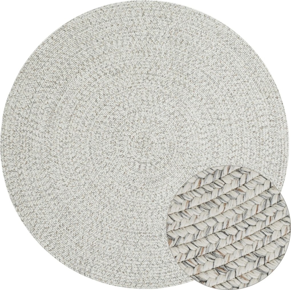 Hanse Home, Kusový koberec Braided 105553 Light Melange kruh – na ven i na doma, 200x200 (průměr) kruh, bílá, chodba / předsíň