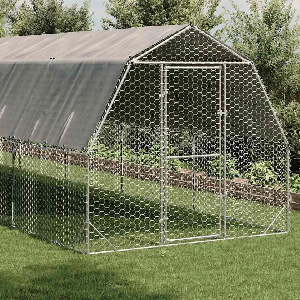 Výběh pro slepice se střechou 2,5x8x2,25 m pozinkovaná ocel 3328523