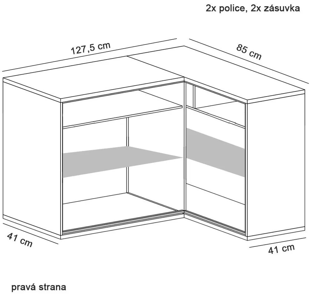 Mediolan - rohová komoda M15 PRAVÁ - natural hikora + dekorační deska