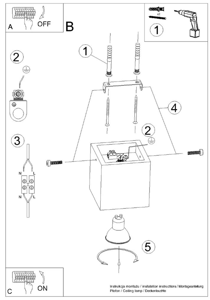 Stropní svítidlo Quad, 1x betonové stínidlo