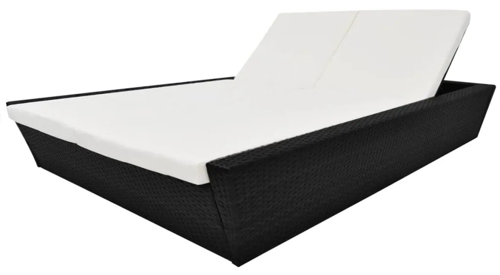 Zahradní postel s poduškou polyratan černá,  42903