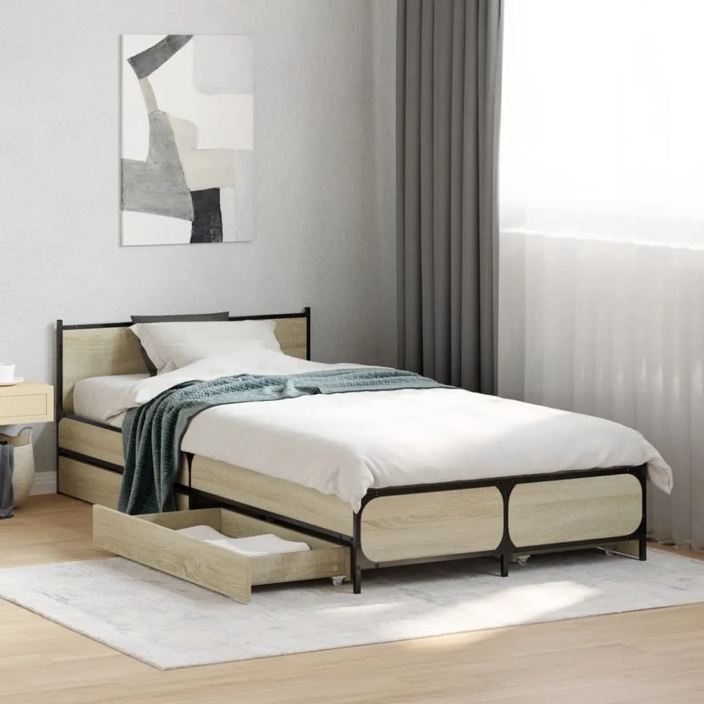 Rám postele se zásuvkami dub sonoma 75x190 cm kompozitní dřevo 3279973