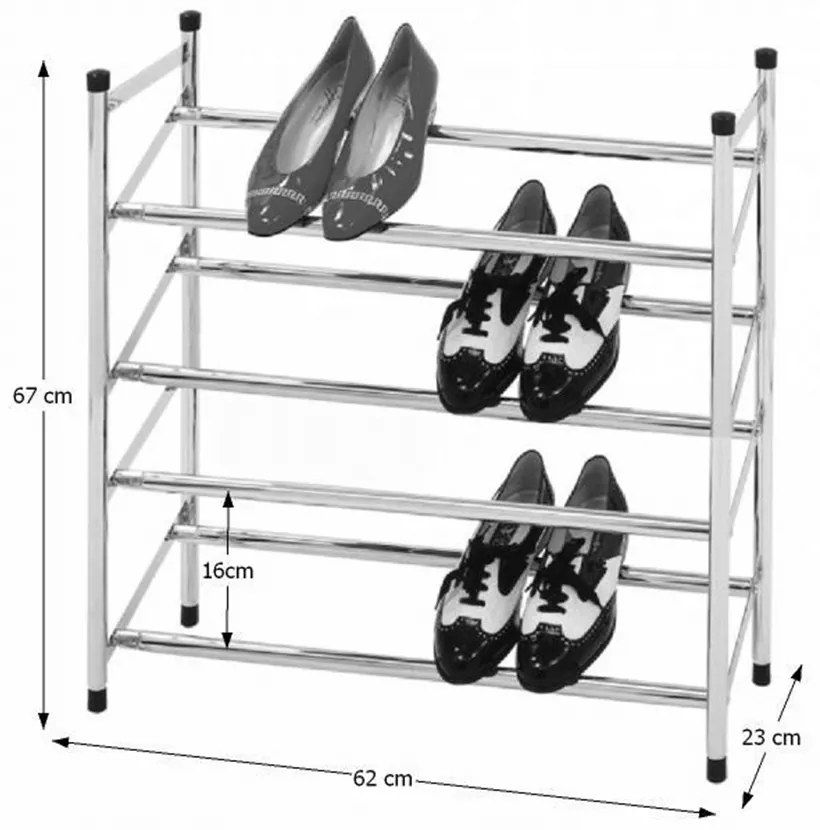 Kondela 4-řadový nastavitelný botník, chrom, DITA