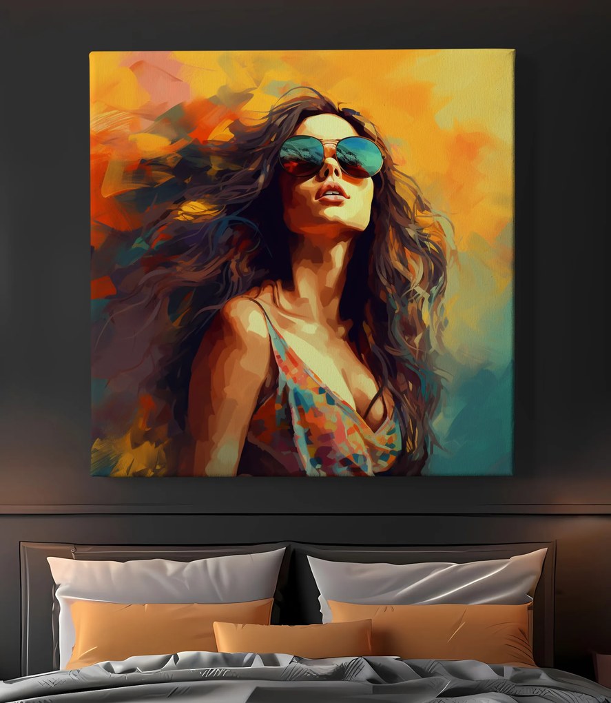 Obraz na plátně - Ivy, Hippie žena plná barev FeelHappy.cz Velikost obrazu: 100 x 100 cm