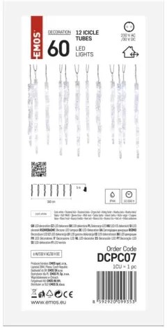 LED vánoční girlanda EMOS DCPC07 12x rampouch 3,6m 230V studená bílá